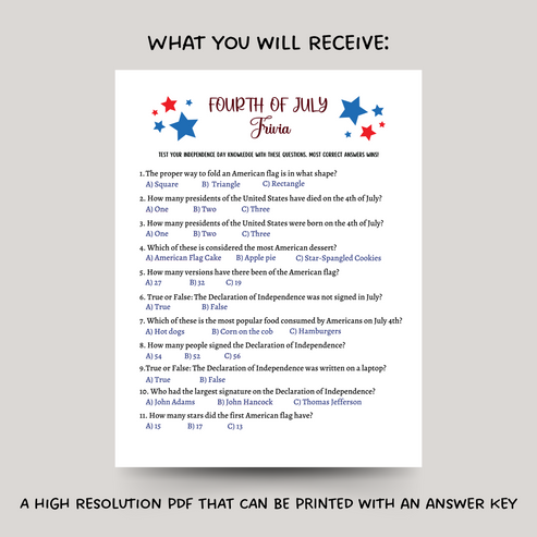 July 4th Trivia Game Printable, Family Activity Adults & Kids ...