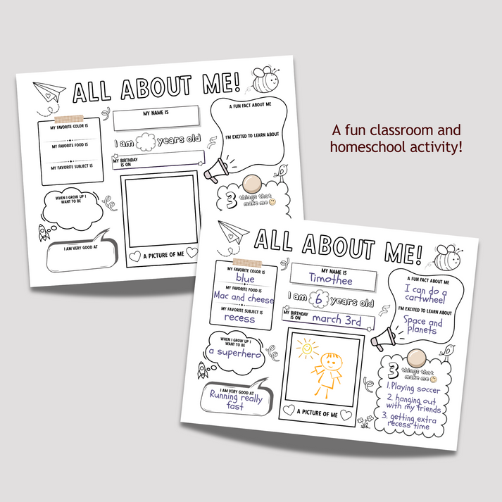 All About Me Coloring Page Printable, First Day of School Activity For ...