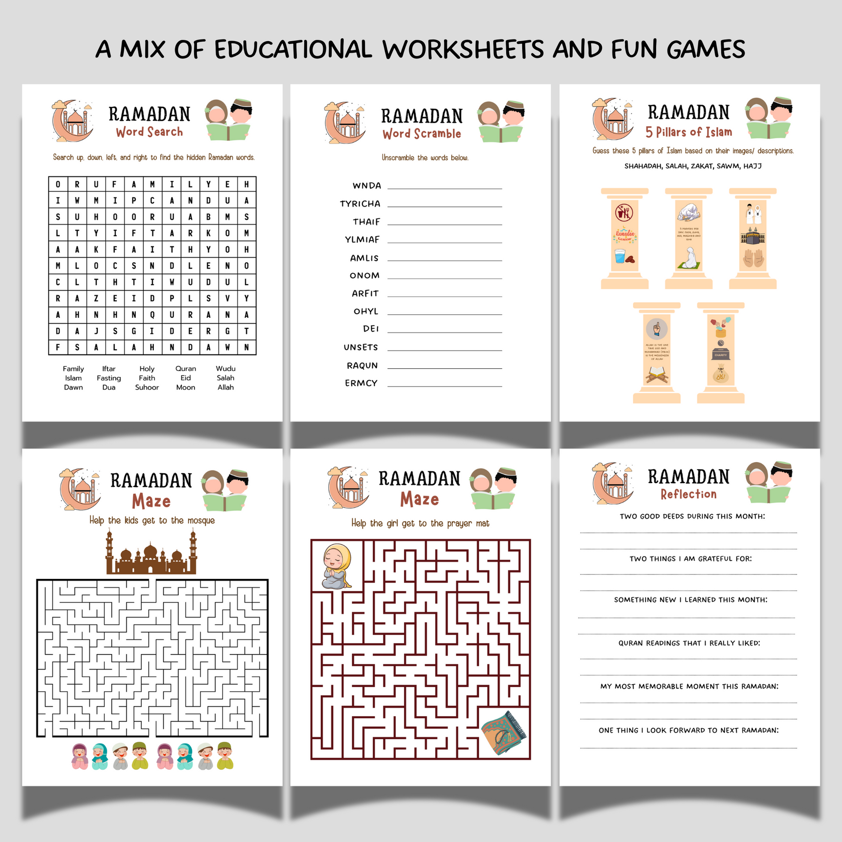 Ramadan Activity Pack Printable Eid Islamic Worksheets for Kids Classr ...