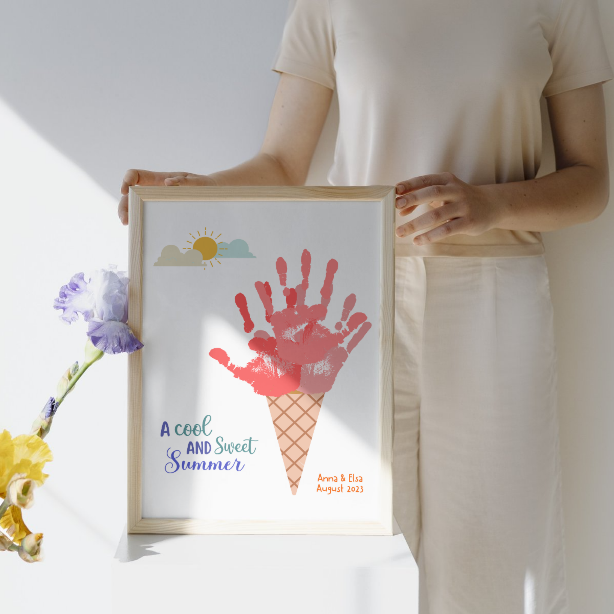 Ice Cream Cone Summer Handprint Craft Printable, DIY Art Project for K ...