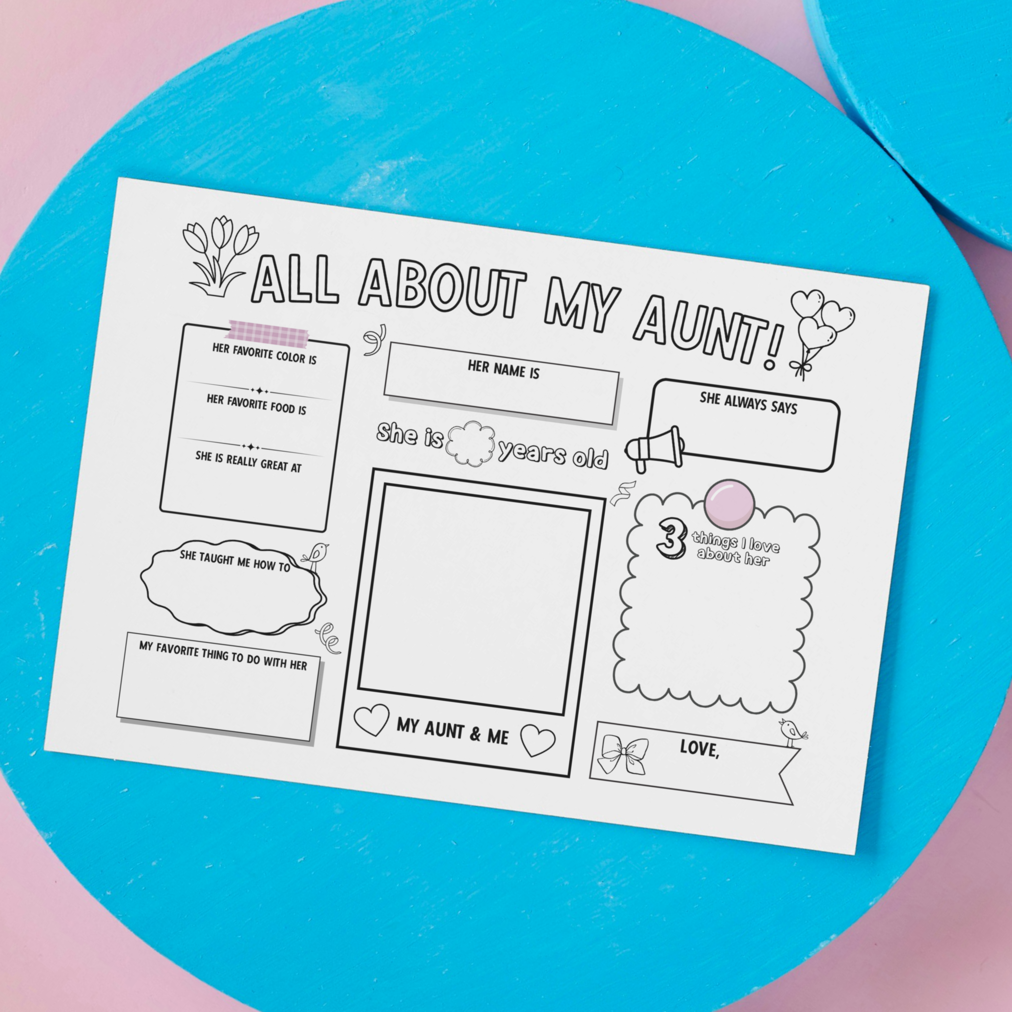 All About My Aunt Survey Printable, DIY Gift for Auntie Aunty Birthday ...