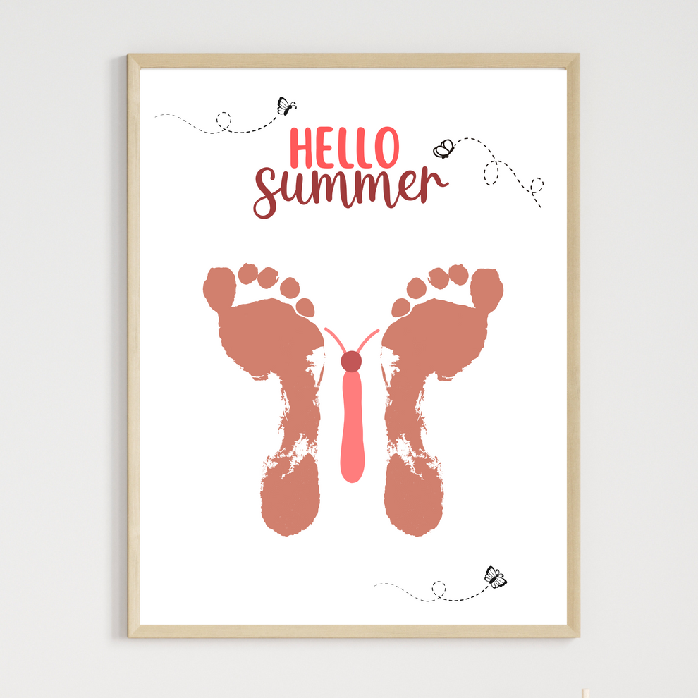 Hello Summer Footprint Craft Printable, DIY Butterfly Art Project for ...