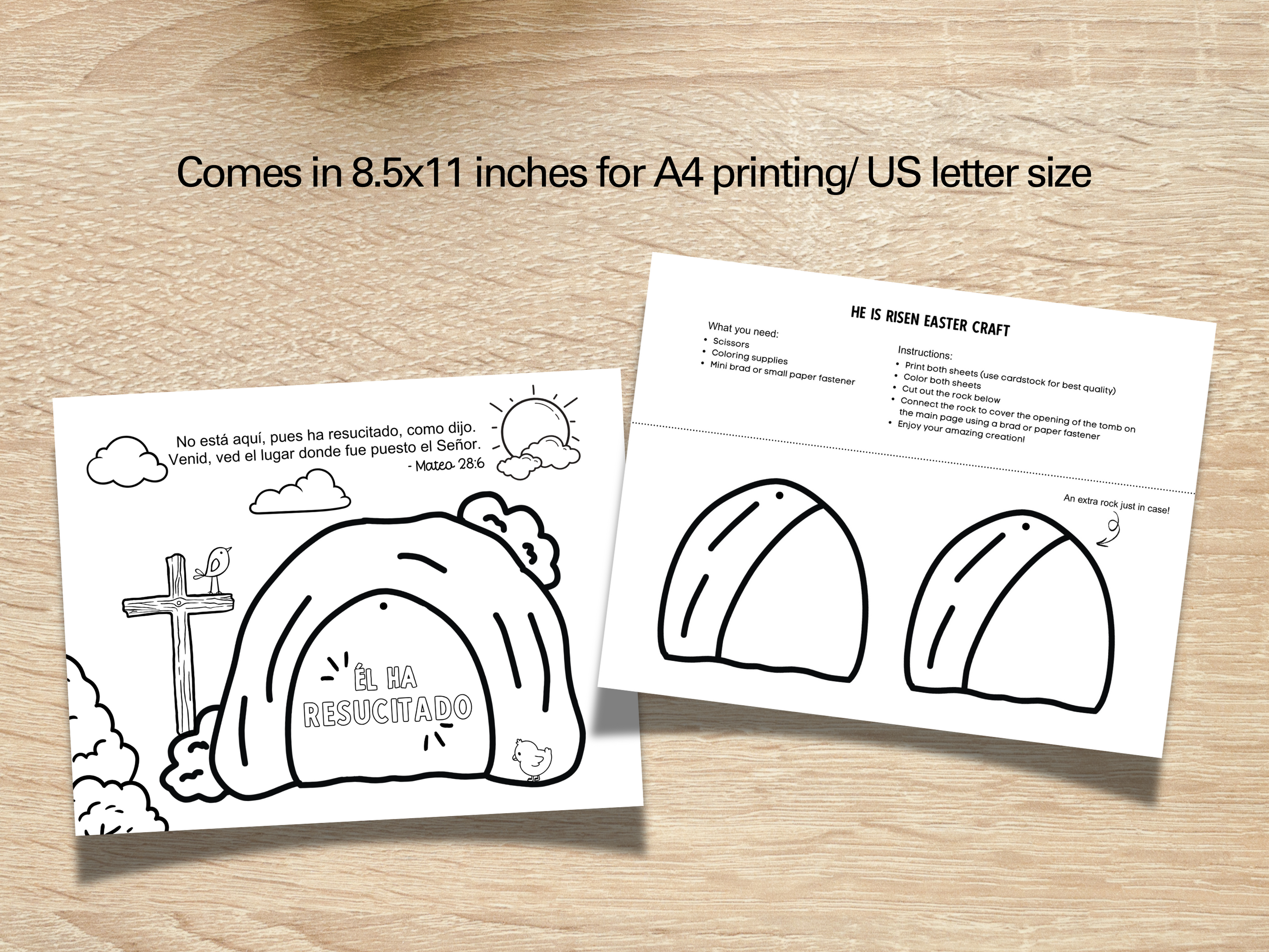 Spanish He is Risen Easter Coloring Craft Printable Christian Religiou ...
