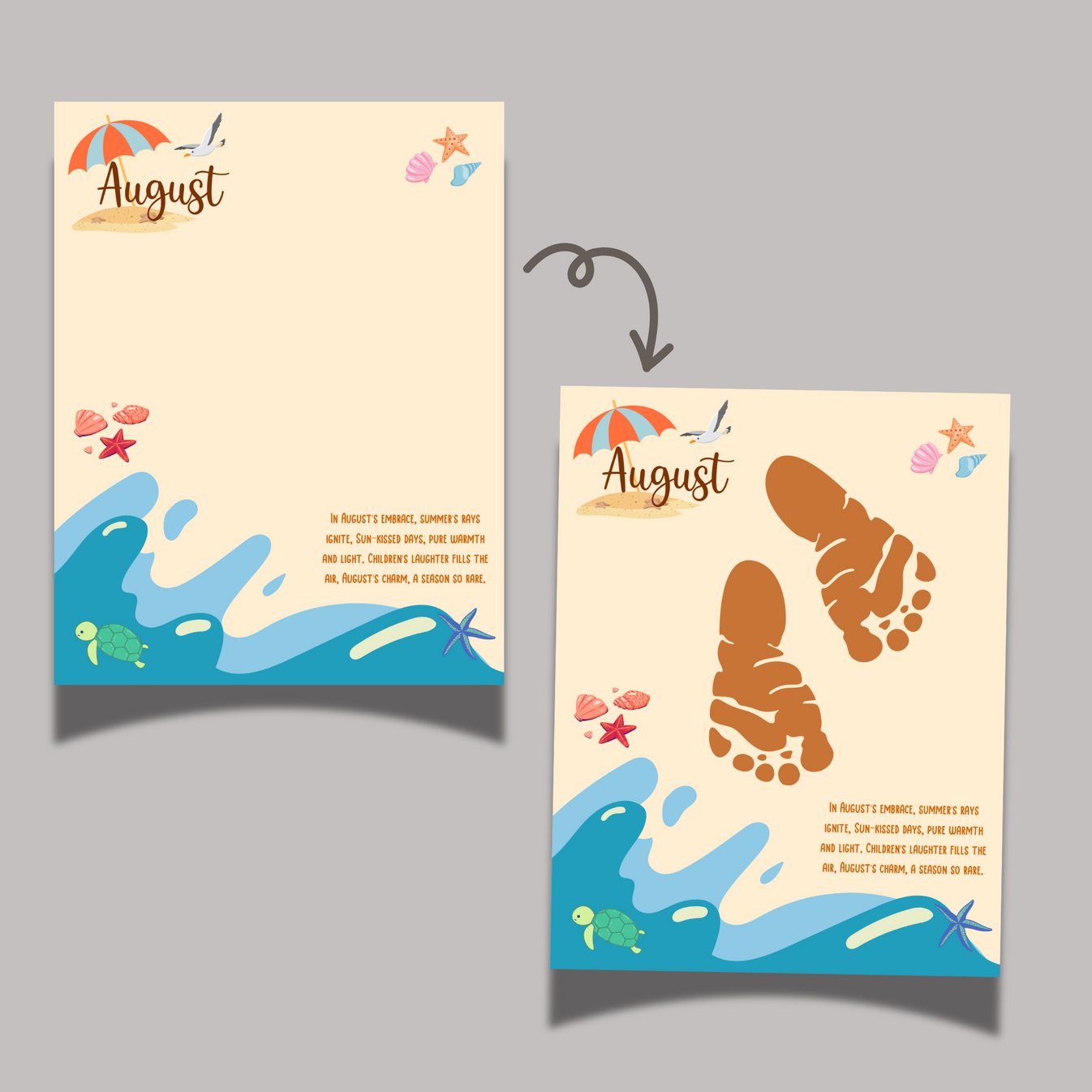 August Handprint Footprint Crafts Printable, DIY Summer Art for Kids ...