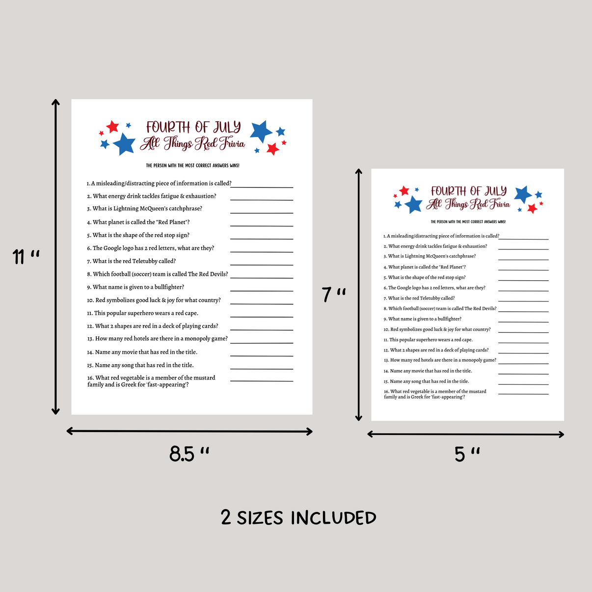 4th of July All Things Red Trivia Game Printable, Family Activity Adul ...