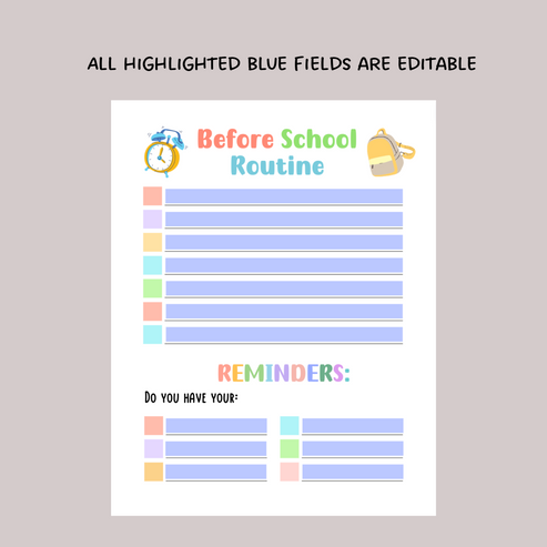 Printable Before School Checklist, Editable Morning Reminders for Kids ...