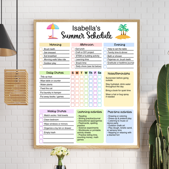 Summer Schedule Routine Chart for Kids Printable Editable Planner ...