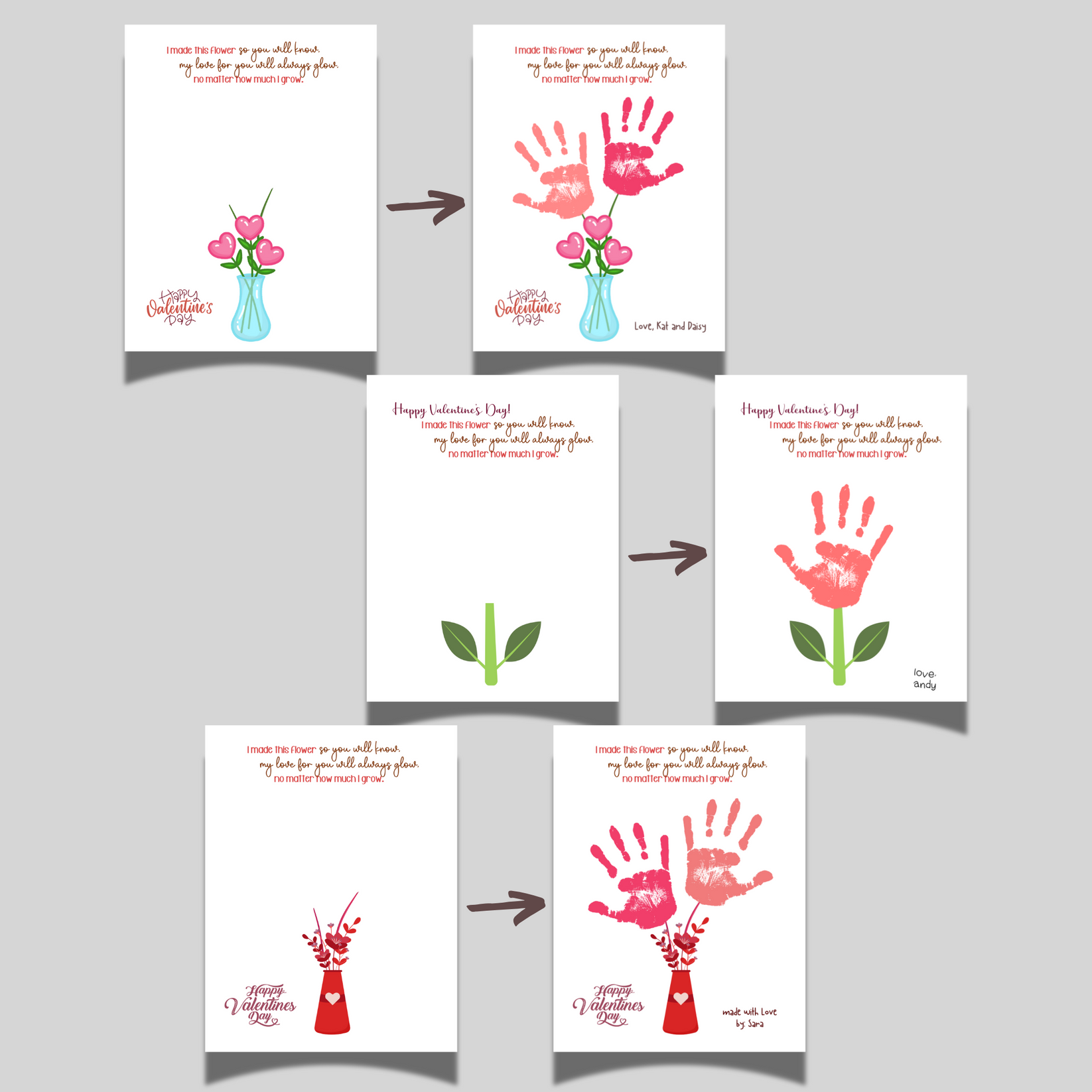 Valentine’s Day Handprint Craft Printable, Flower Poem Fun DIY Art for ...