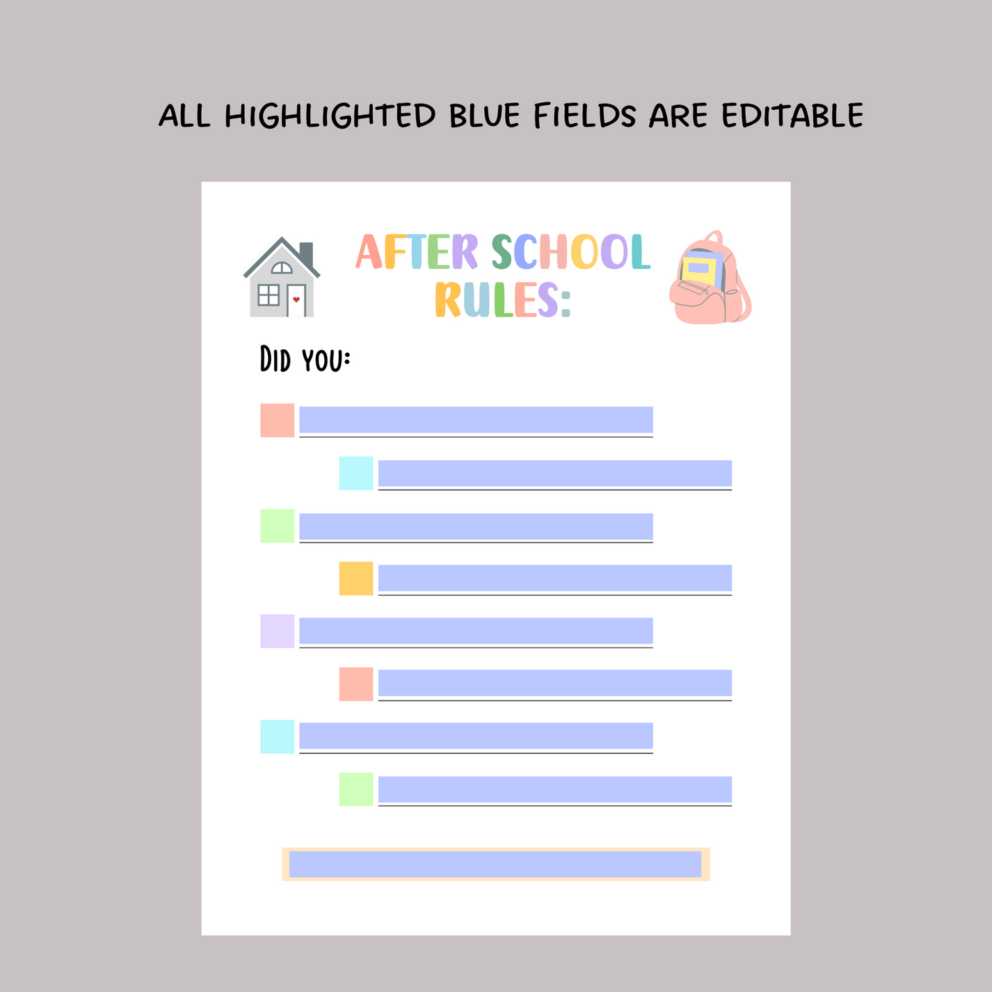Editable After School Rules Checklist For Kids, Printable Routine Remi ...