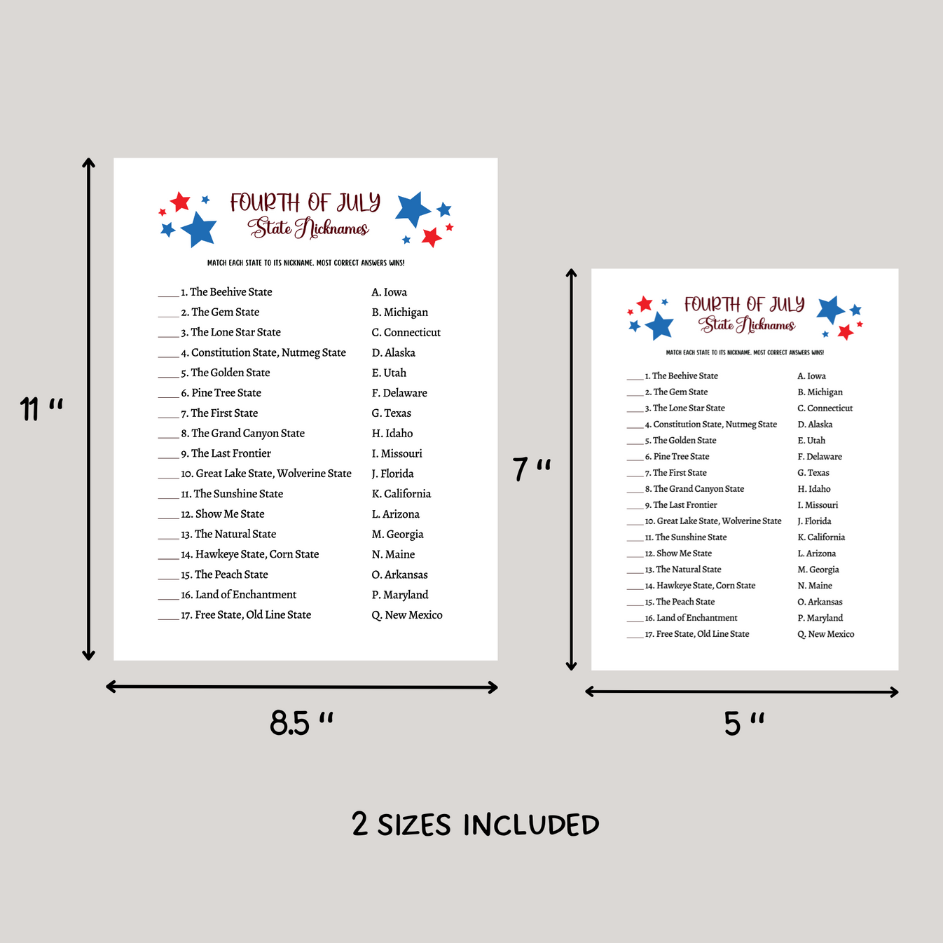 July 4th State Nicknames Game Printable, Family Trivia Activity Adults ...