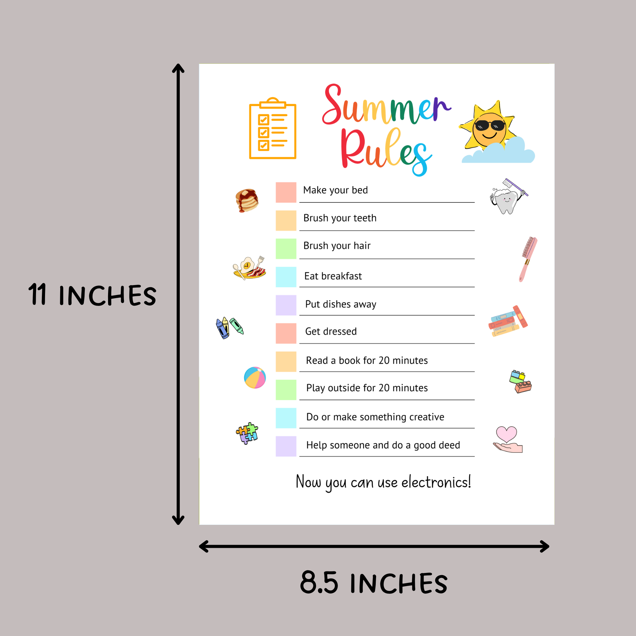 Editable Summer Rules for Kids, Printable Daily Checklist – Scribbled LLC