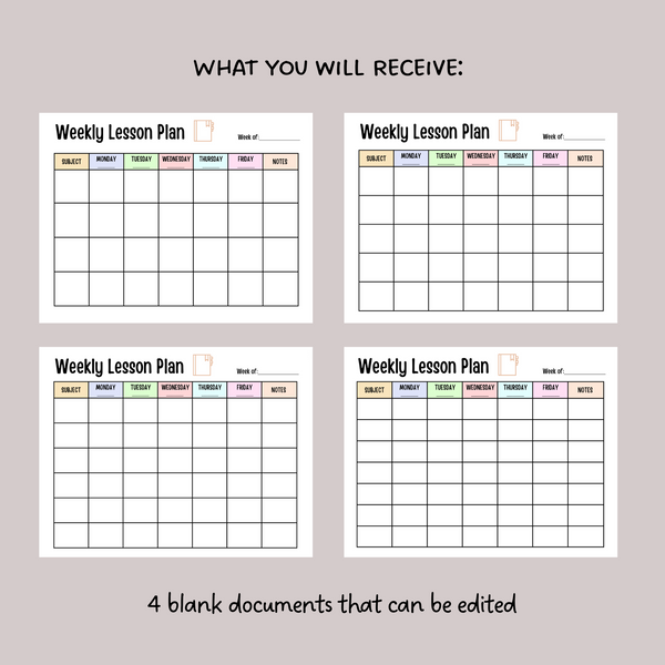 Weekly Lesson Plan Printable, Editable School Planner Schedule ...