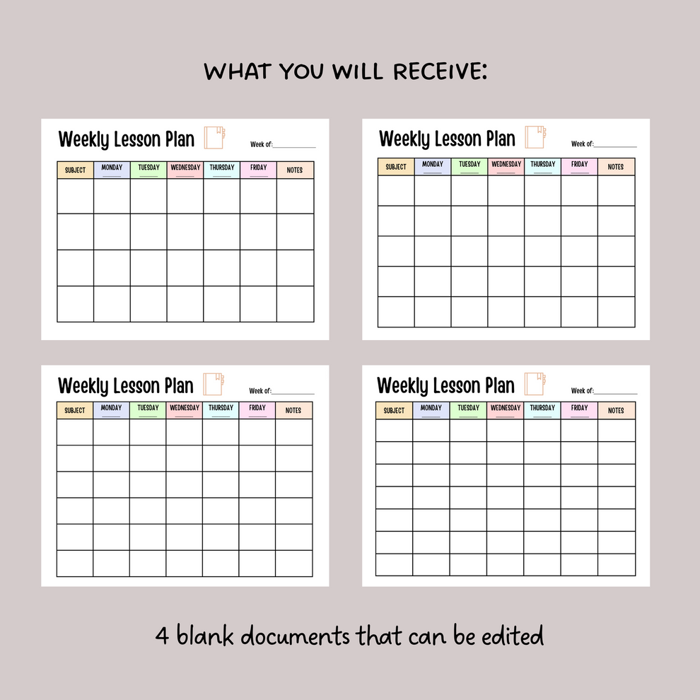 Weekly Lesson Plan Printable, Editable School Planner Schedule ...
