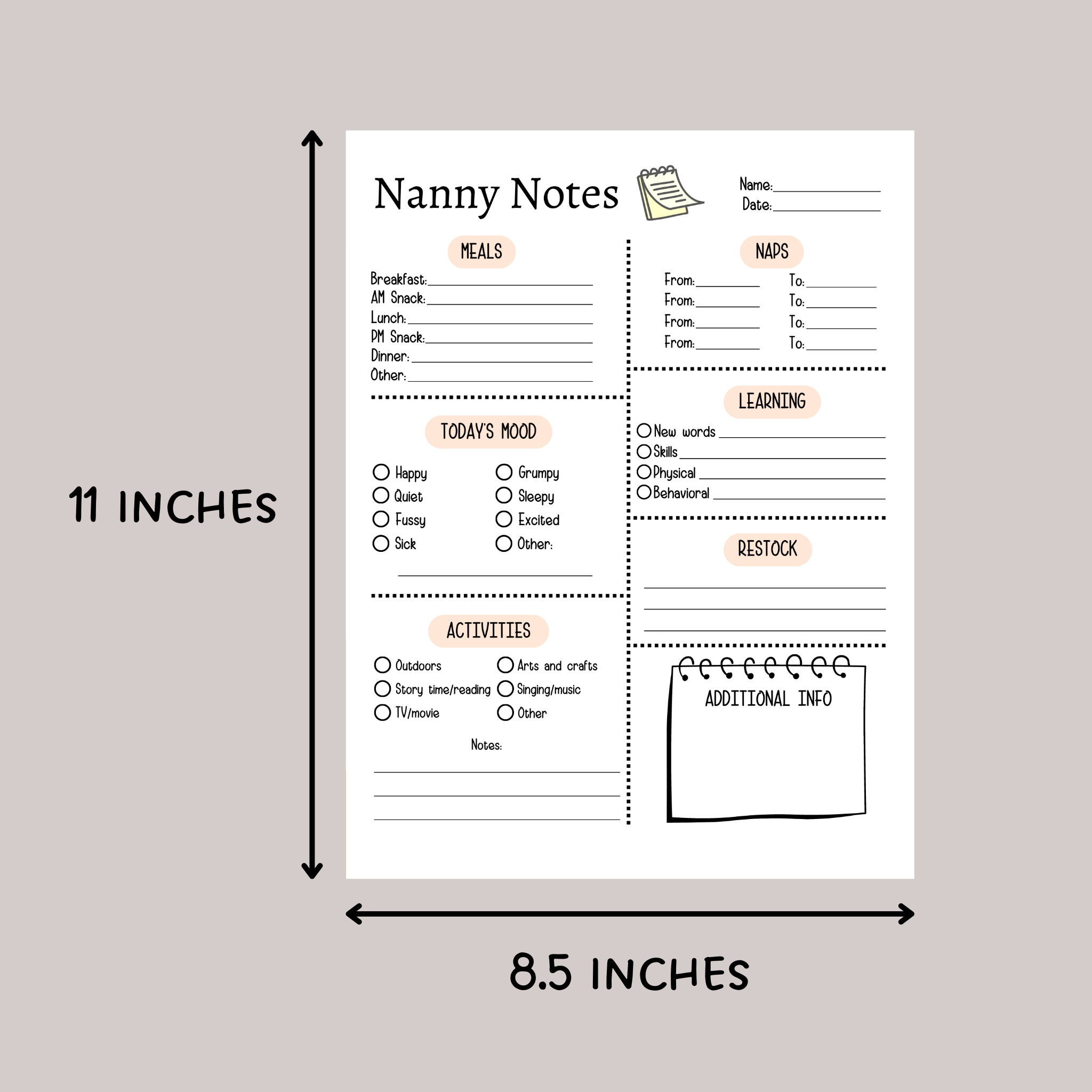 Nanny Notes Printable, Babysitter Information Sheet, Daily Nanny Log ...