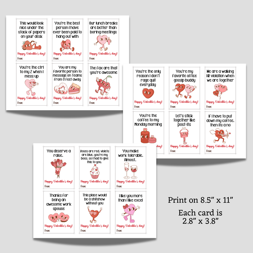 Funny Coworker Valentine's Day Retro Cards Printable, Workplace Office ...