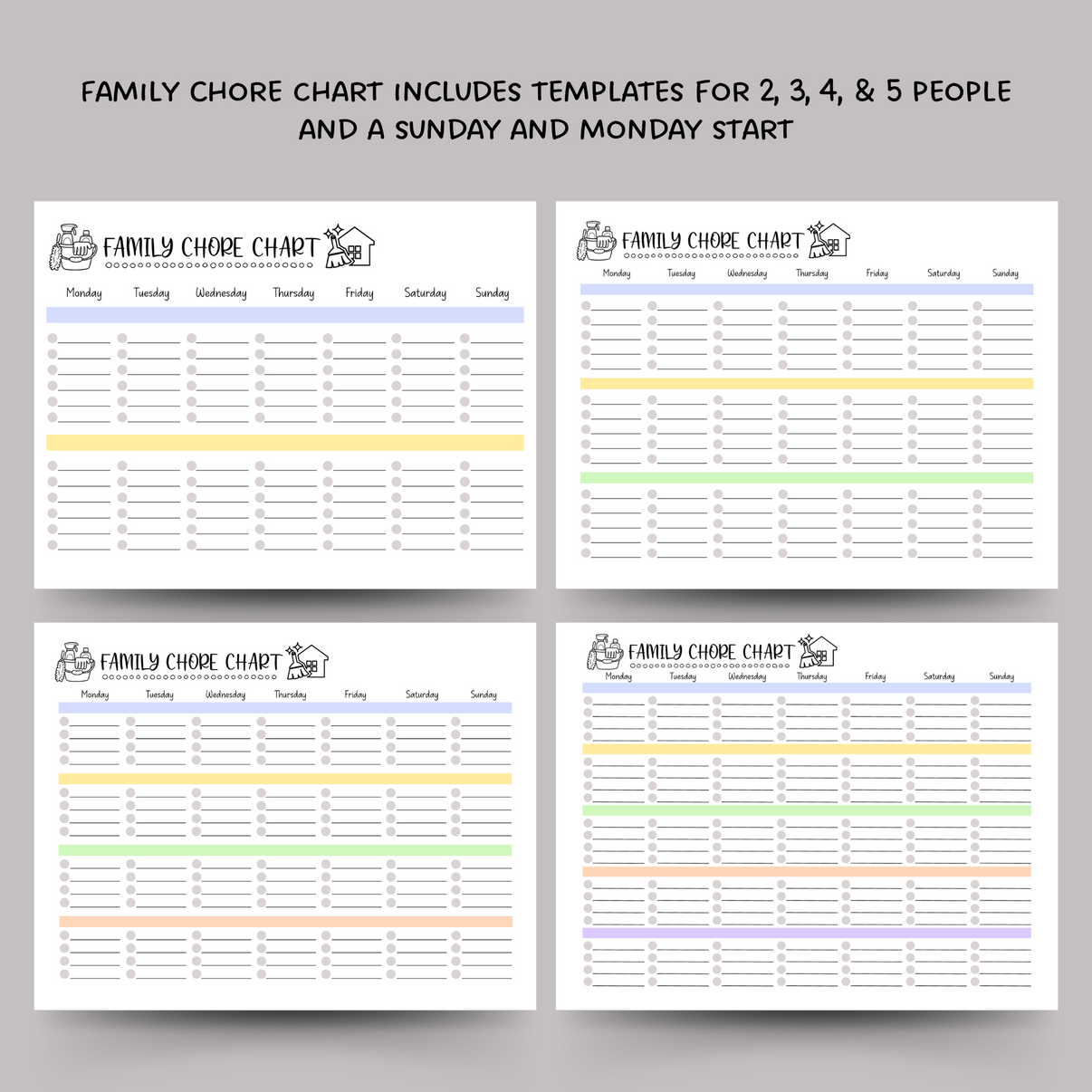 Editable Family Chore Chart, Printable Cleaning Schedule, Digital Plan ...