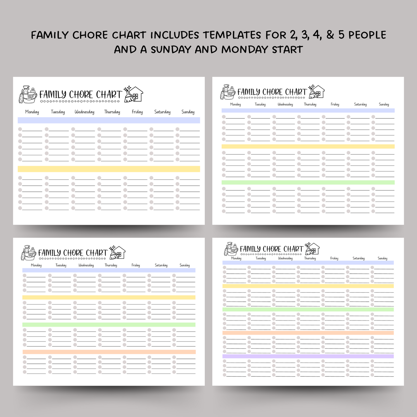 Editable Family Chore Chart, Printable Cleaning Schedule, Digital Plan ...