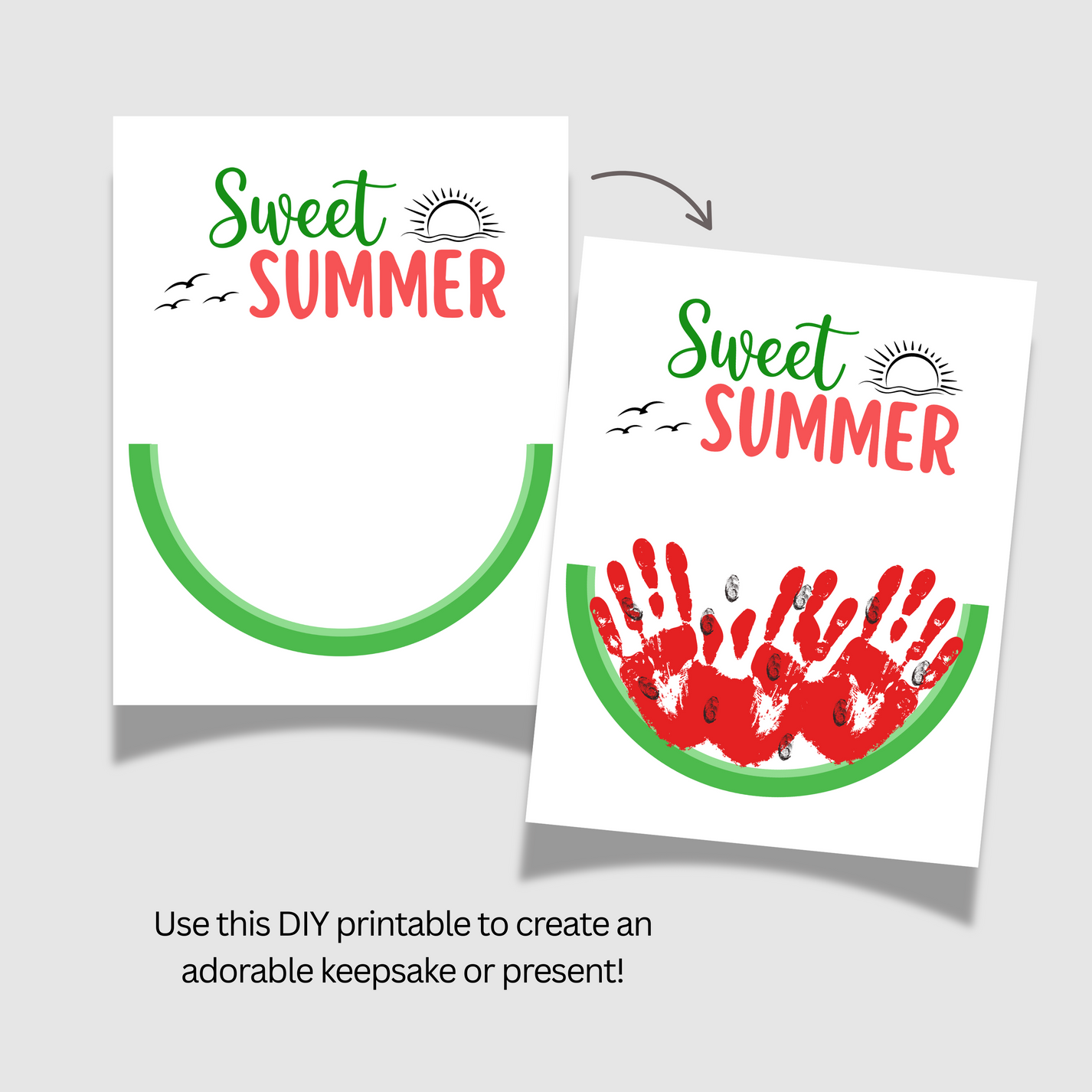 Watermelon Summer Handprint Craft Printable, DIY Art Project for Kids ...