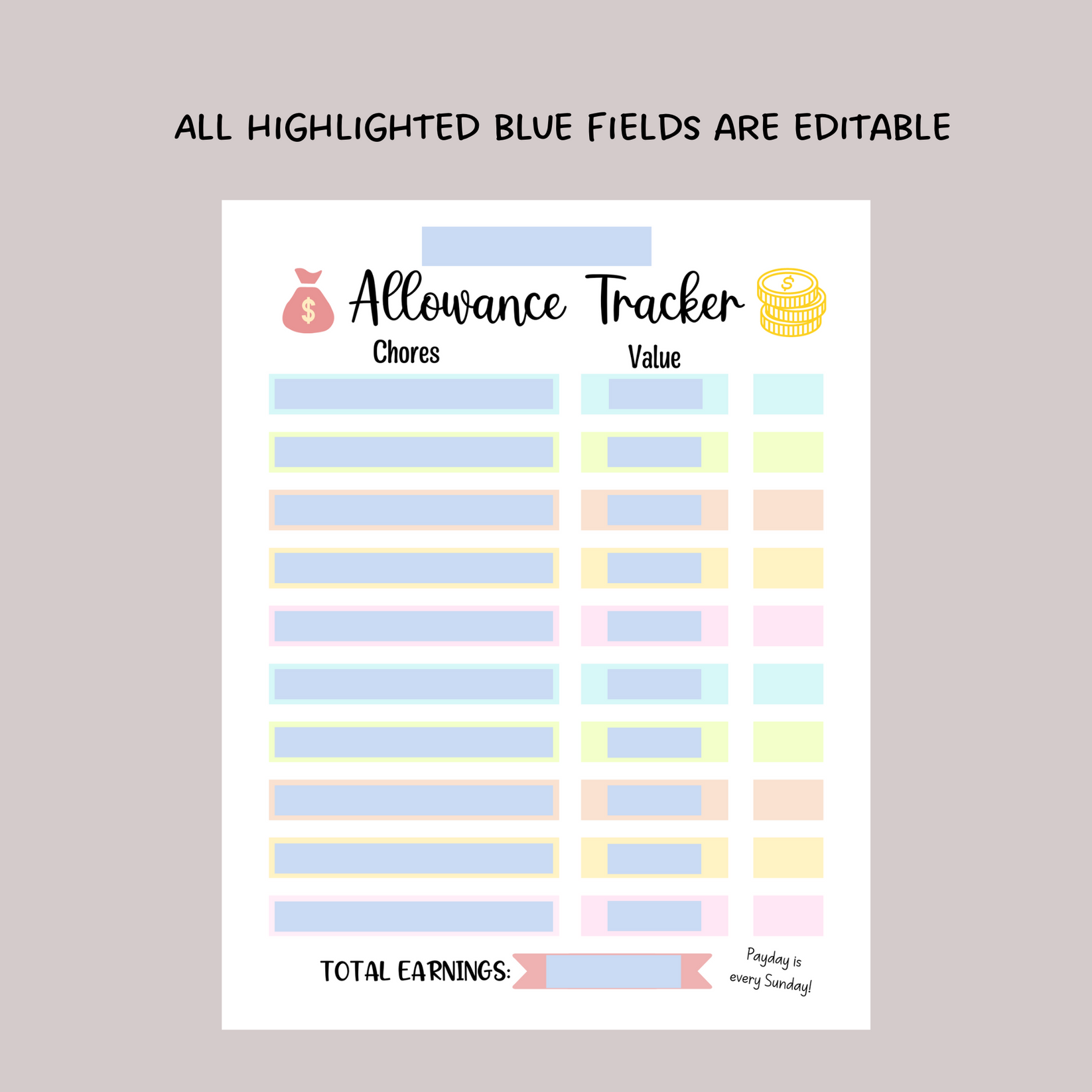 Editable Allowance Chart For Kids, Printable Chore Chart – Scribbled LLC