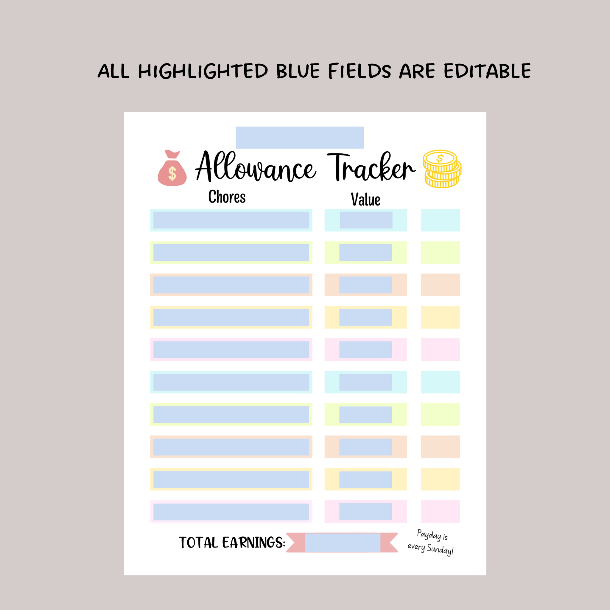 Editable Allowance Chart For Kids, Printable Chore Chart – Scribbled LLC
