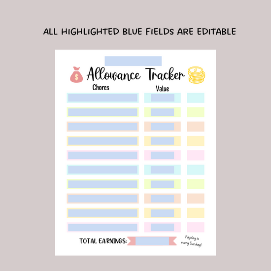 Editable Allowance Chart For Kids, Printable Chore Chart – Scribbled LLC