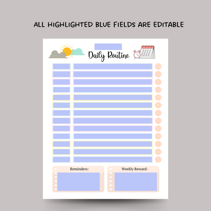 Editable Kids Daily Routine, Printable Chore Chart, Daily Schedule Tem ...