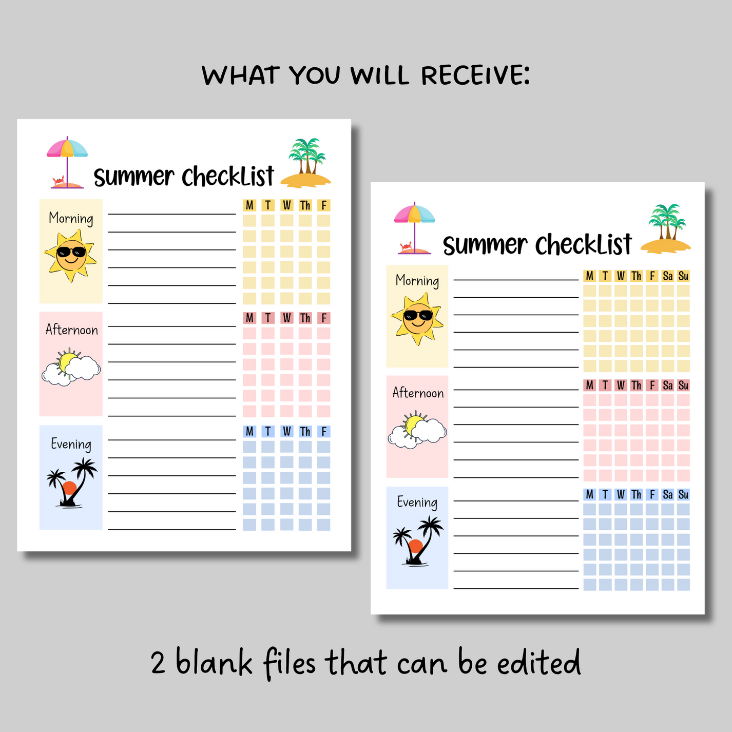 Kids Summer Daily Checklist Schedule Printable, Editable Chore Chart ...