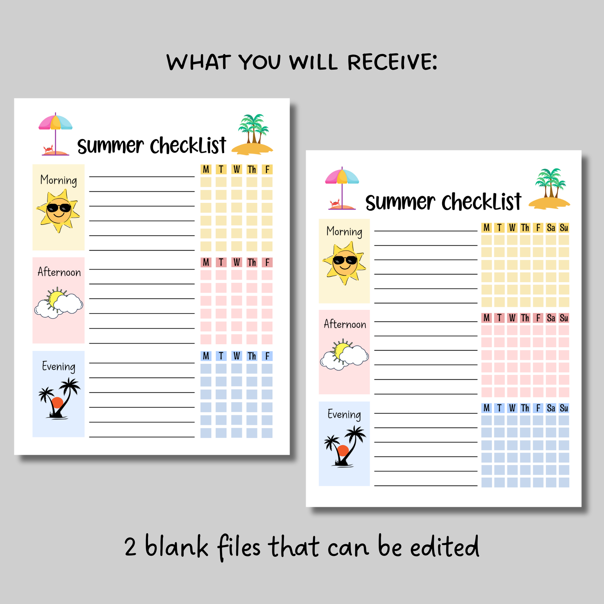 Kids Summer Daily Checklist Schedule Printable, Editable Chore Chart ...