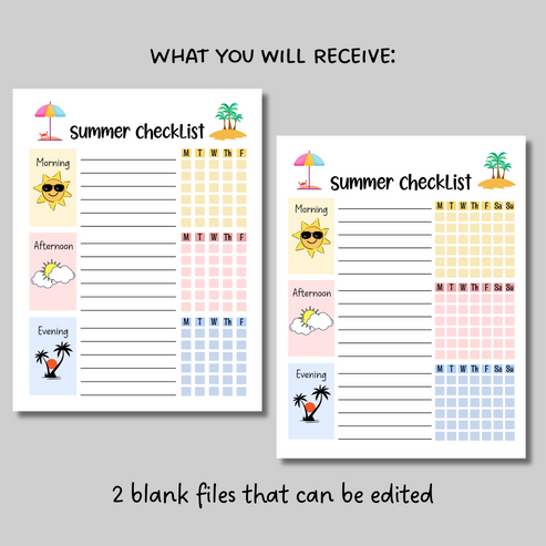 Kids Summer Daily Checklist Schedule Printable, Editable Chore Chart ...