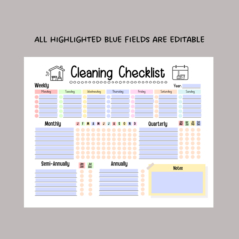 Editable Cleaning Schedule, Printable Digital Cleaning Checklist Plann ...