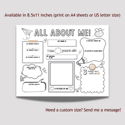 All About Me Coloring Page Printable, First Day of School Activity For ...