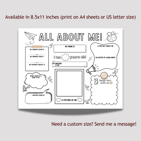 All About Me Coloring Page Printable, First Day of School Activity For ...