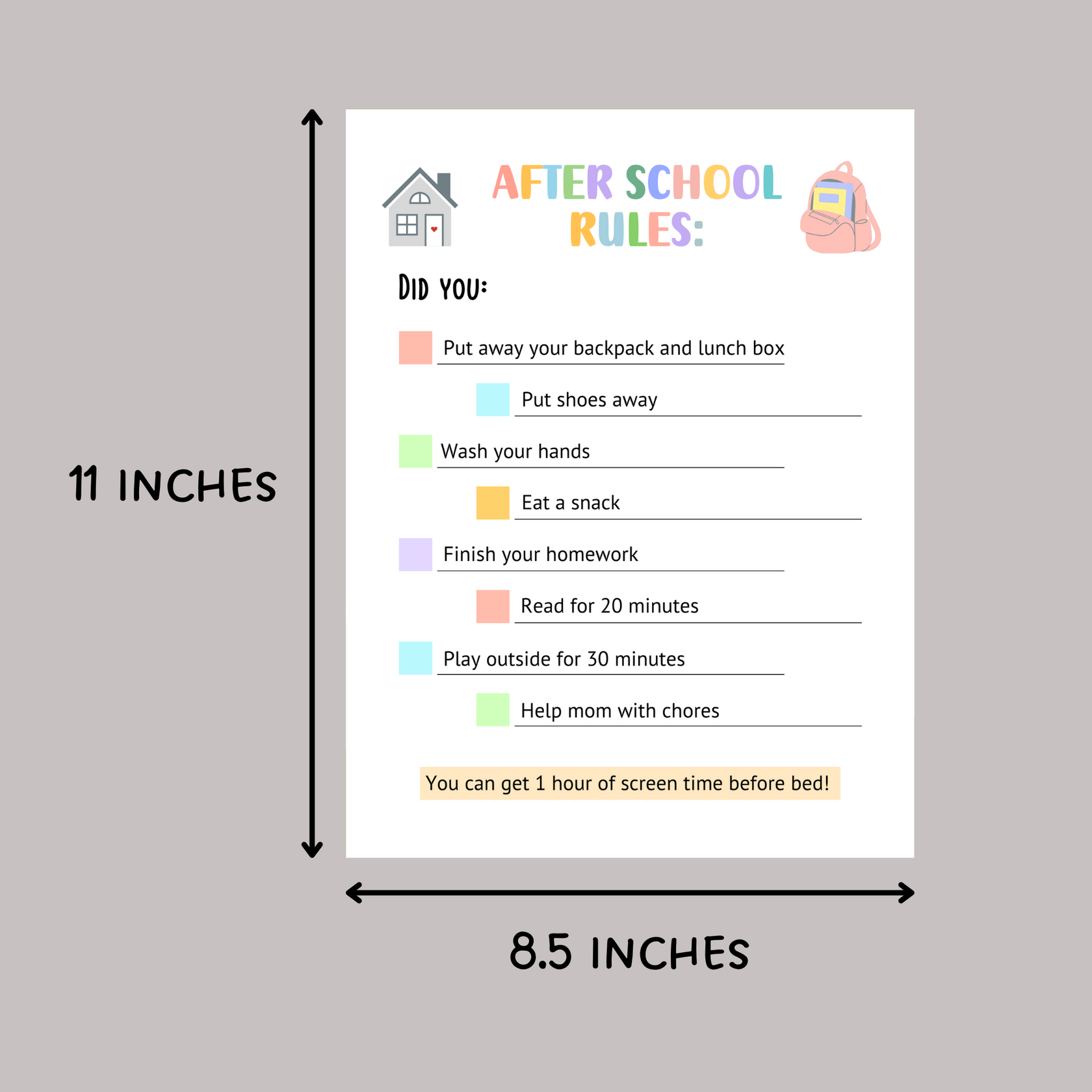 Editable After School Rules Checklist For Kids, Printable Routine Remi ...