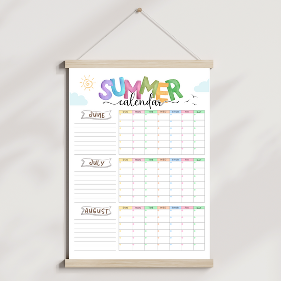 Summer Monthly Calendar Poster Printable, Family Planner Schedule ...