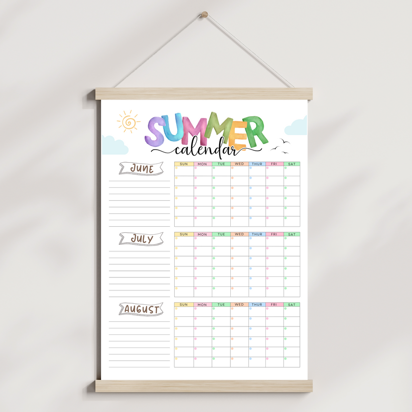 Summer Monthly Calendar Poster Printable, Family Planner Schedule ...