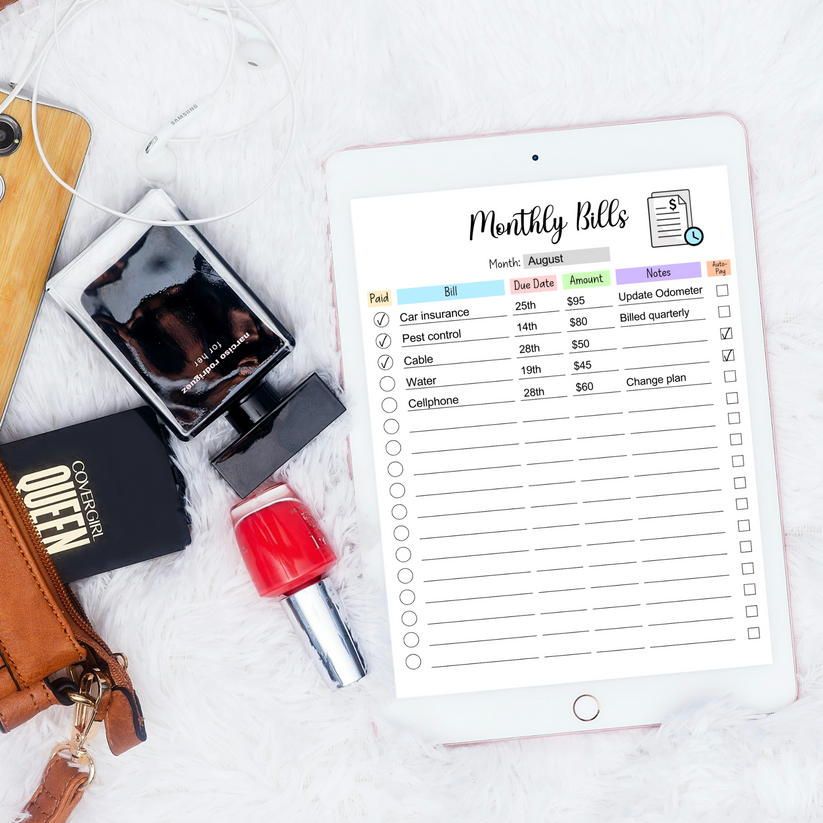 Editable Monthly Bill Tracker, Monthly Bill Log, Payment Checklist Org ...