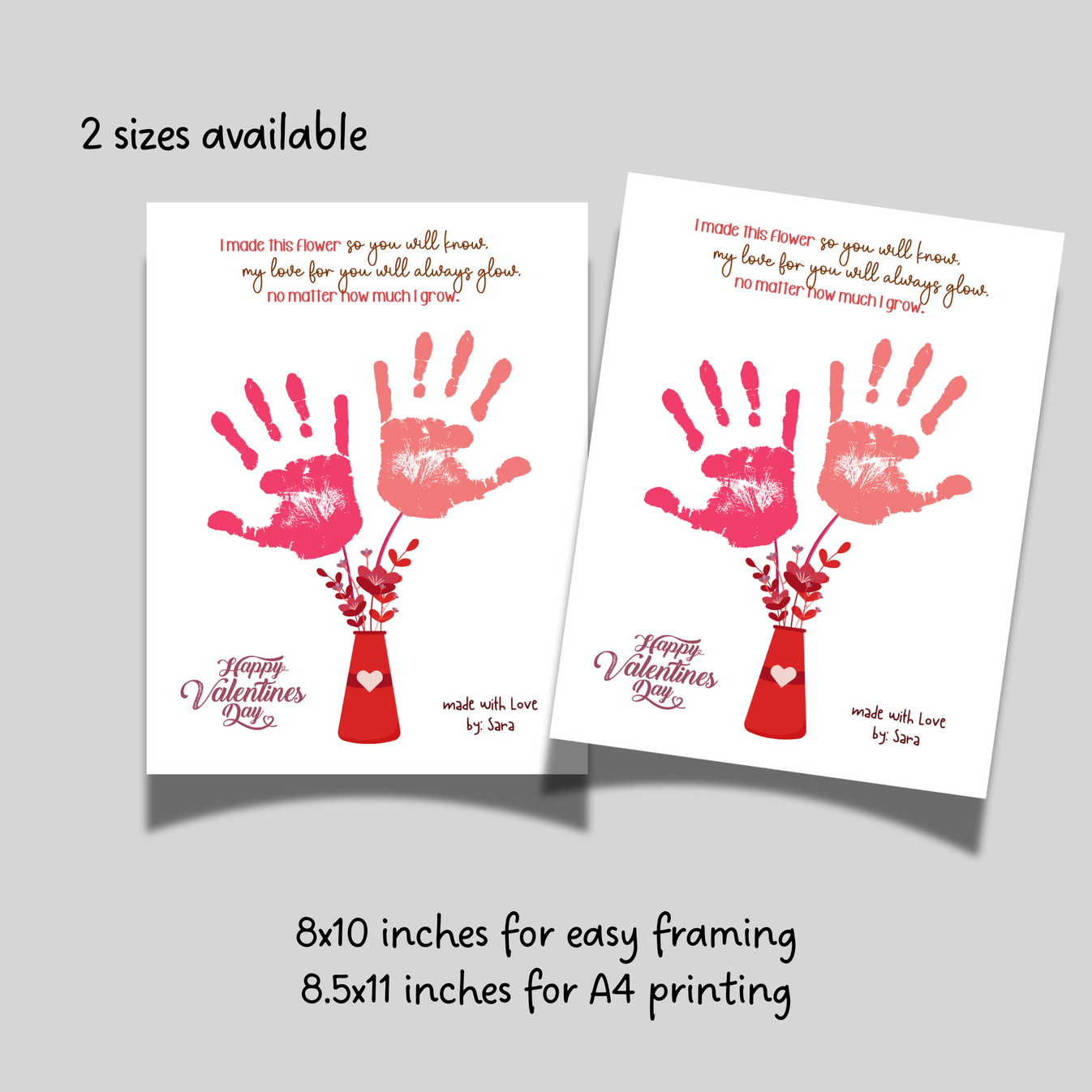 Valentine’s Day Handprint Craft Printable, Flower Poem Fun DIY Art for ...