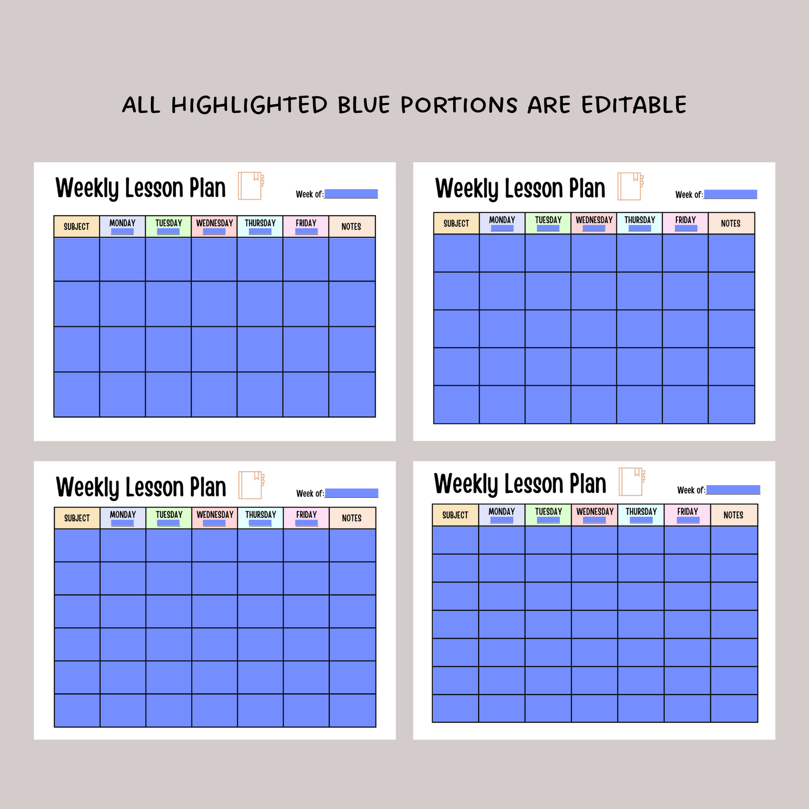 Weekly Lesson Plan Printable, Editable School Planner Schedule ...