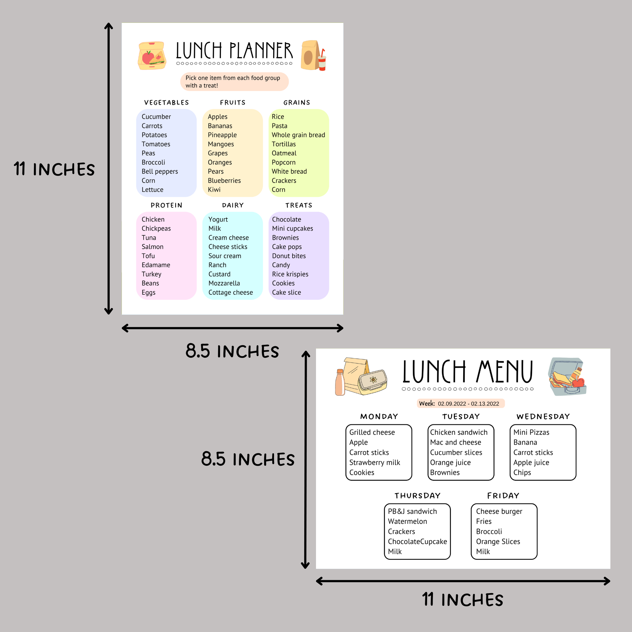 School Lunch Meal Planner Printable, Editable Lunch Menu Kids ...