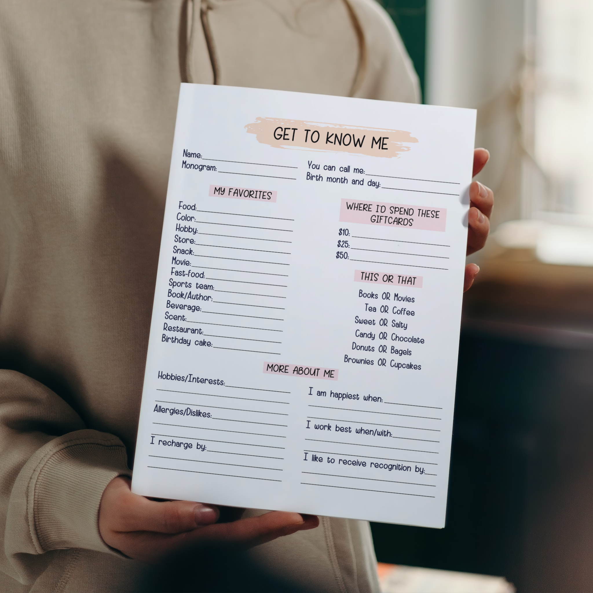 Coworker Questions Printable, All About Me Employee Survey – Scribbled LLC