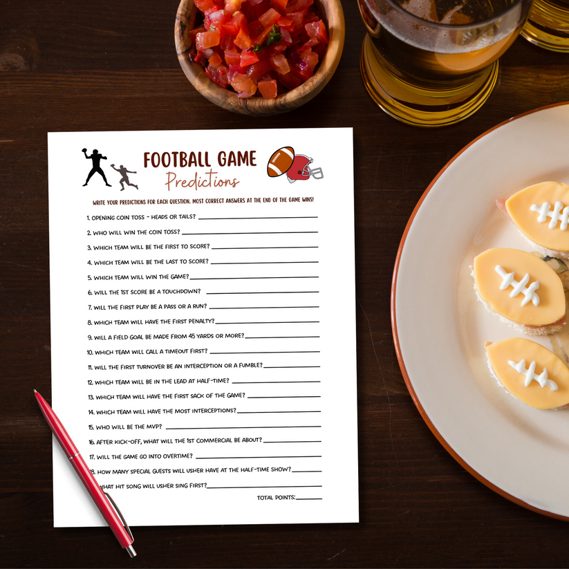 2024 Super Bowl Sunday Football Predictions Game Printable for Adults ...
