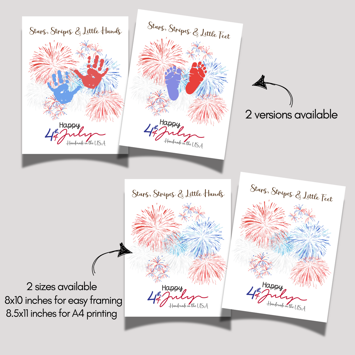 4th of July Handprint Craft Printable, DIY Footprint Art Activity Kids ...