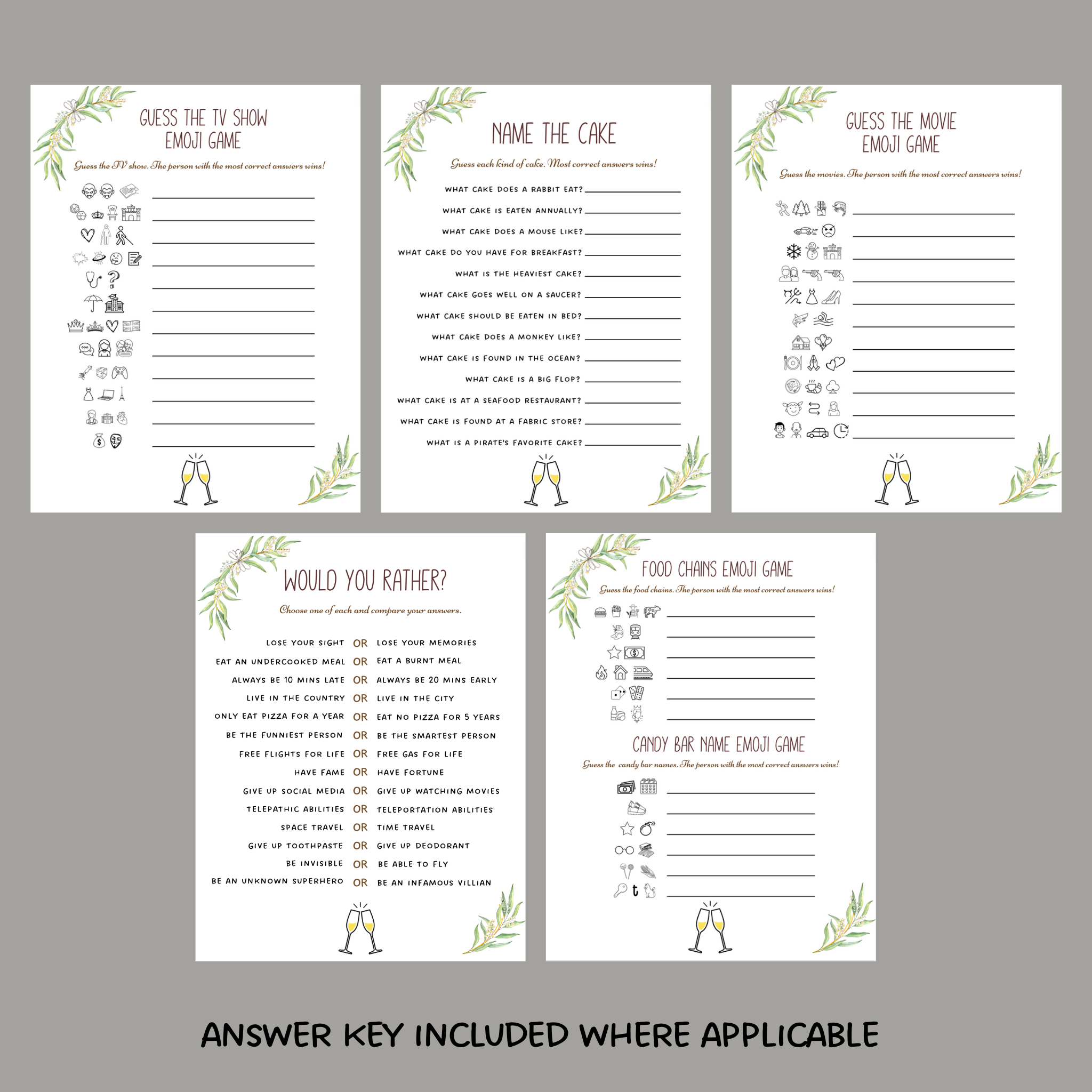 Brunch Party Games Printable, Adult Icebreaker Ideas – Scribbled LLC