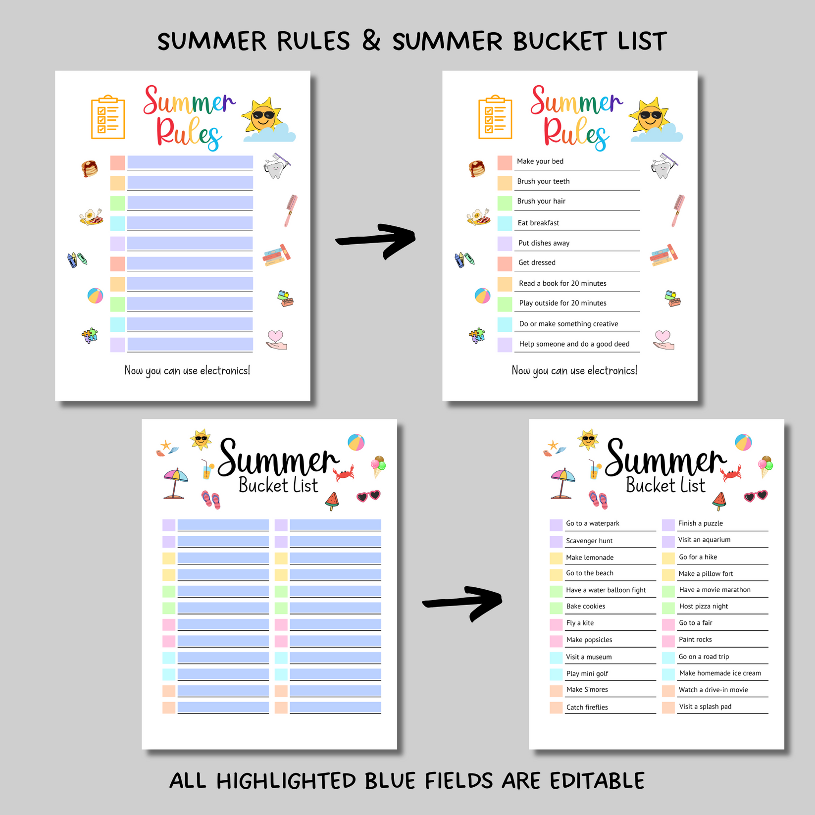 Editable Summer Planner, Printable Chore Charts & Checklists For Kids ...