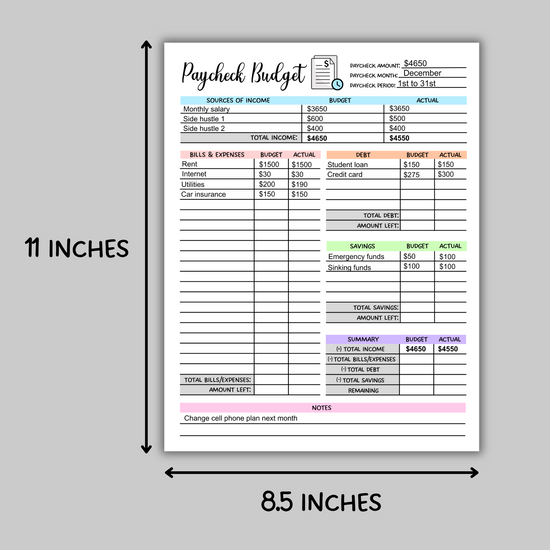 Paycheck Budget Overview Planner Printable, Minimalist Budget Tracker ...