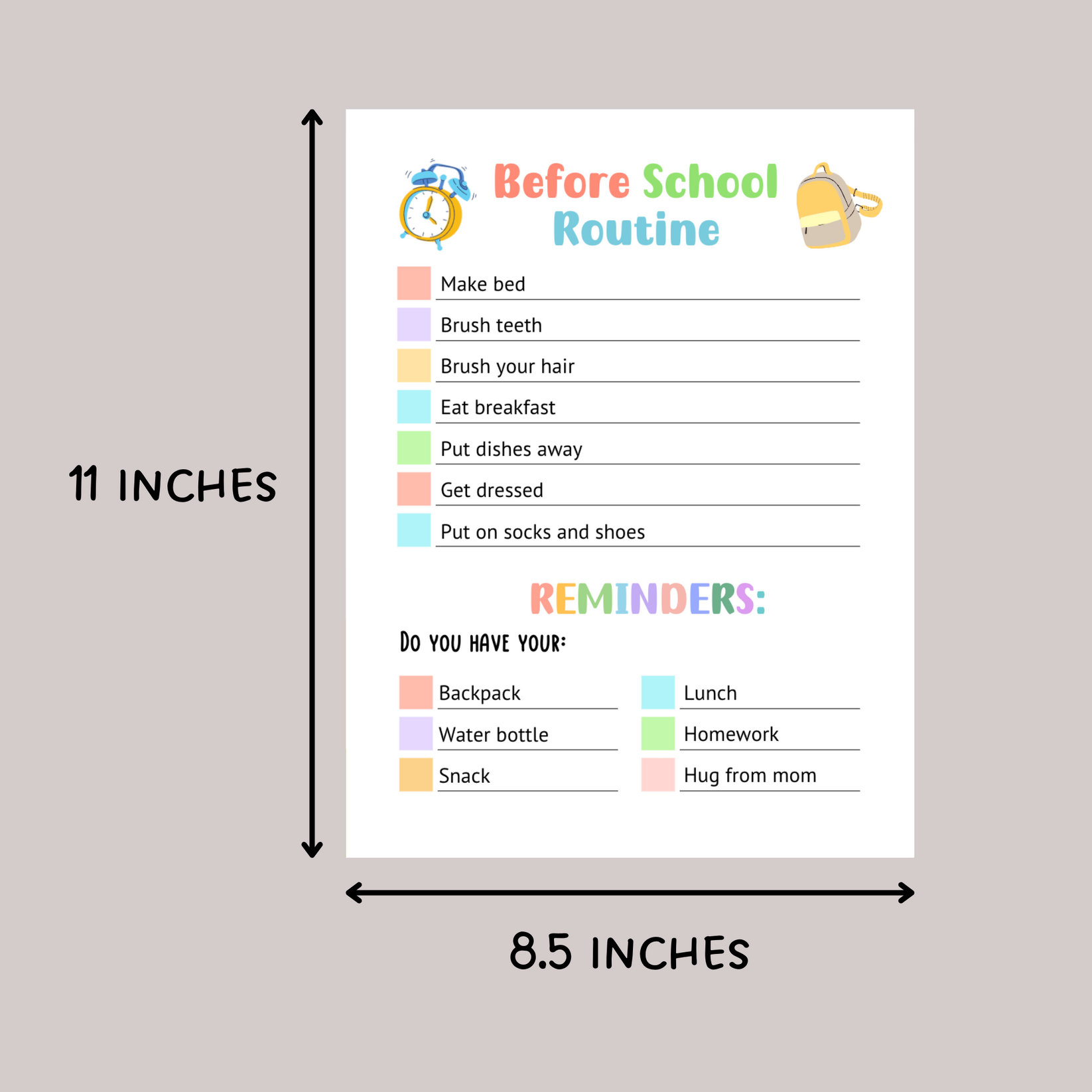 Printable Before School Checklist, Editable Morning Reminders for Kids ...
