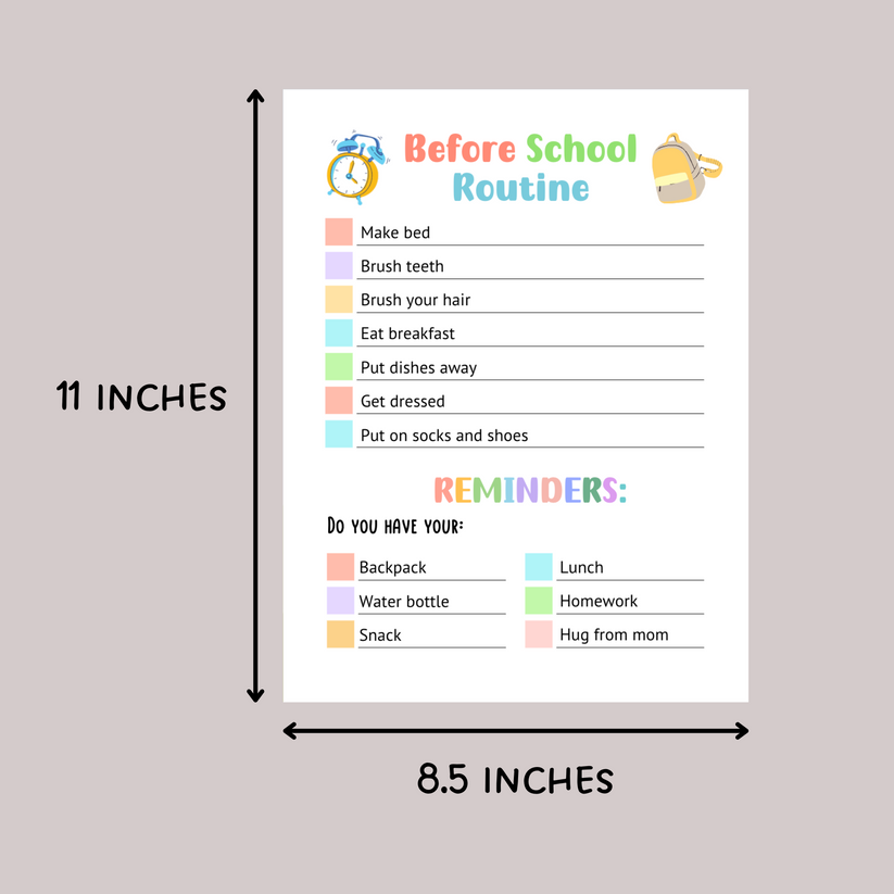 Printable Before School Checklist, Editable Morning Reminders for Kids ...