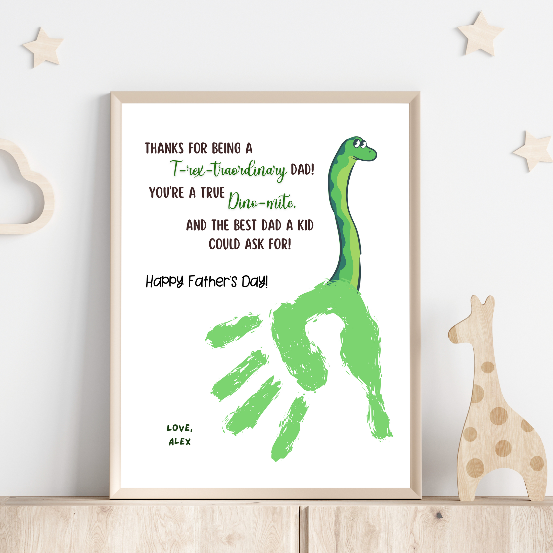 Fathers Day Handprint Craft for Kids Printable, DIY Dad Card Dino Art ...