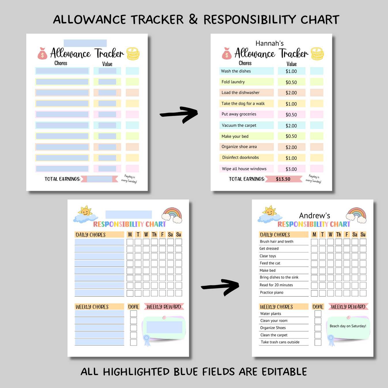 Editable Summer Planner, Printable Chore Charts & Checklists For Kids ...