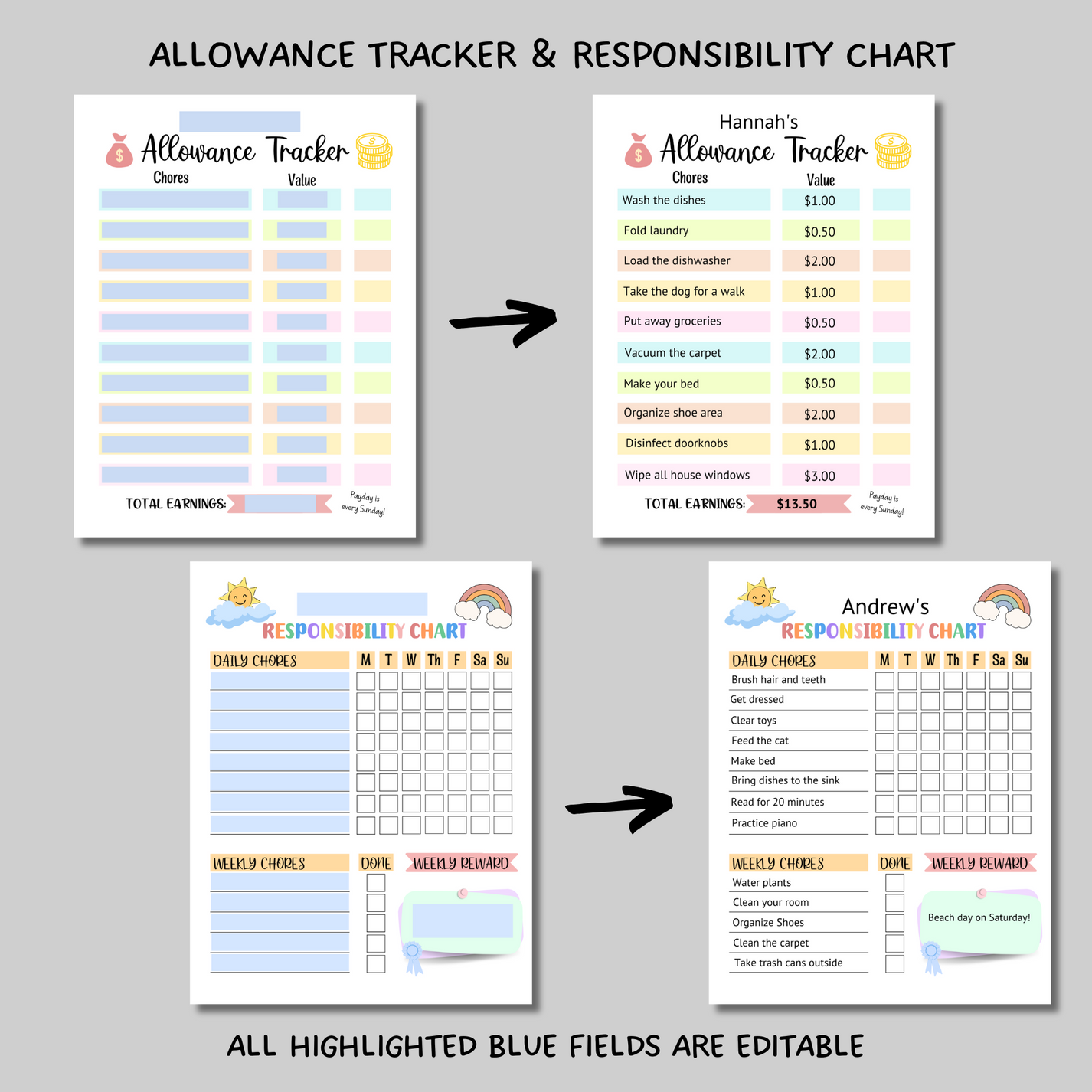 Editable Summer Planner, Printable Chore Charts & Checklists For Kids ...